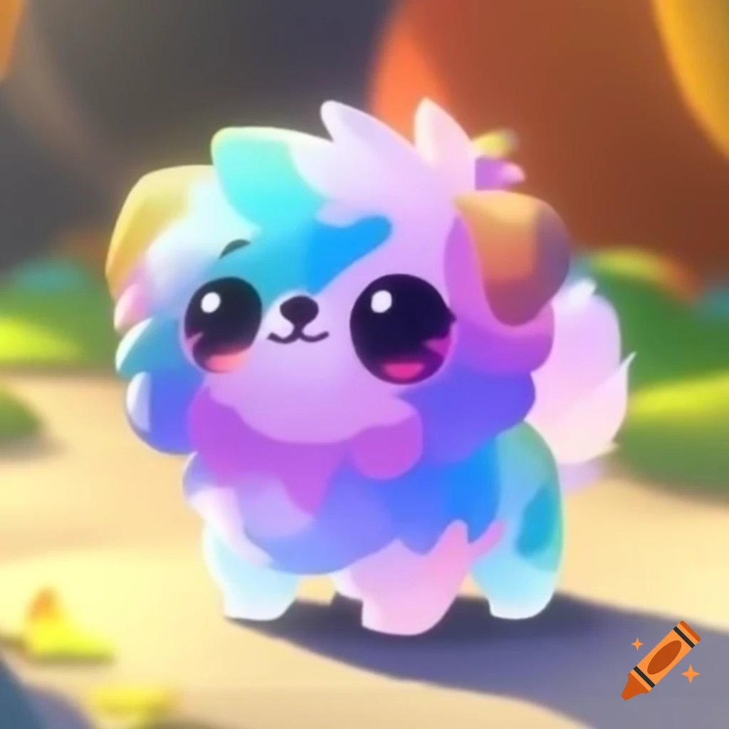 Cute anthropomorphic crystal dog with rainbow fur on Craiyon