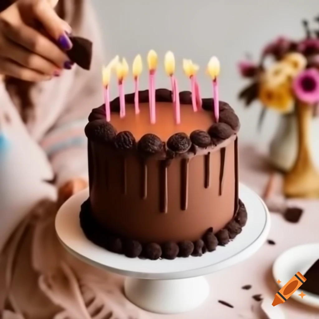Realistic depiction of a birthday chocolate cake on Craiyon