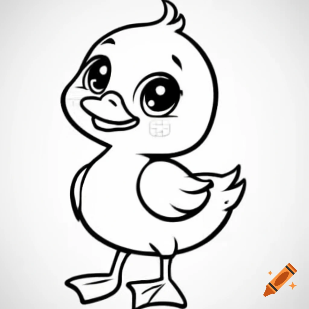 Cute black and white cartoon duck for kids' coloring book on Craiyon