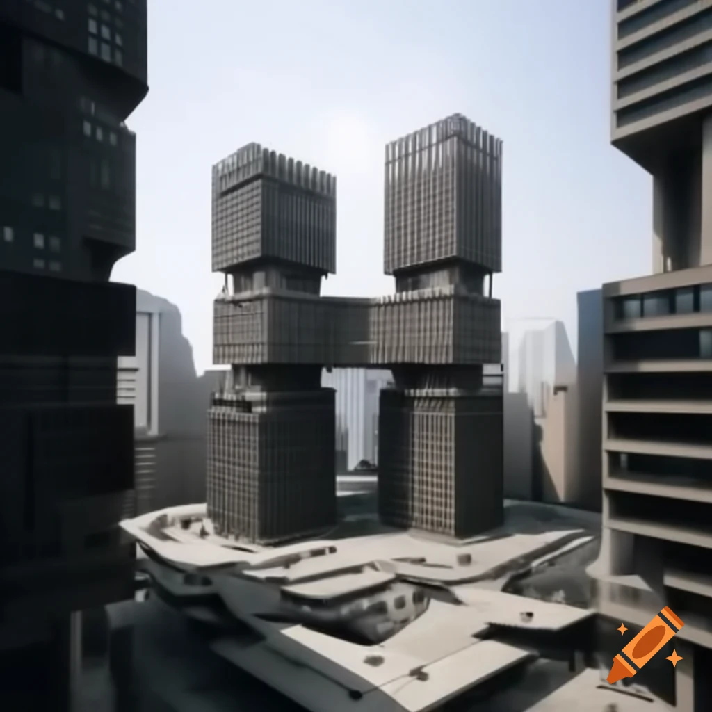 Brutalist architecture in a city square setting on Craiyon