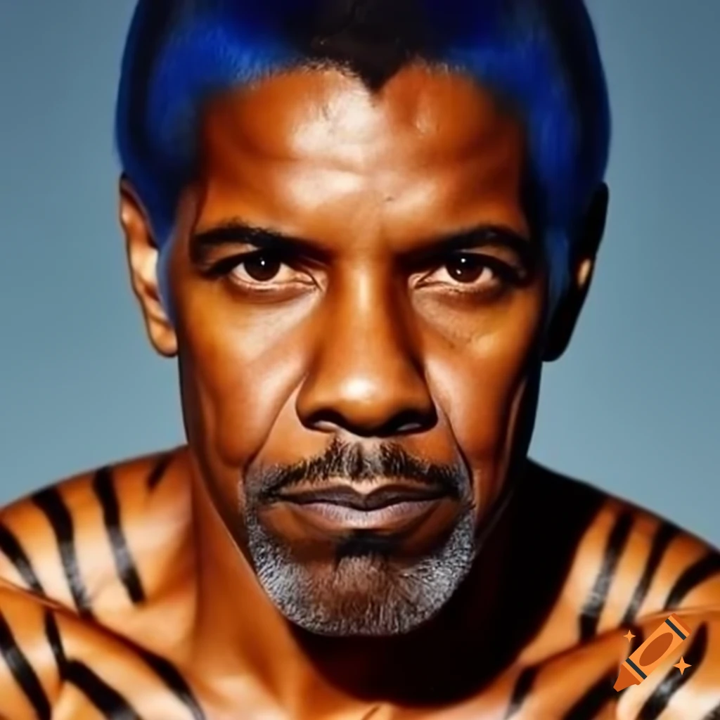 Muscular figure resembling Denzel Washington with tiger-style makeup ...