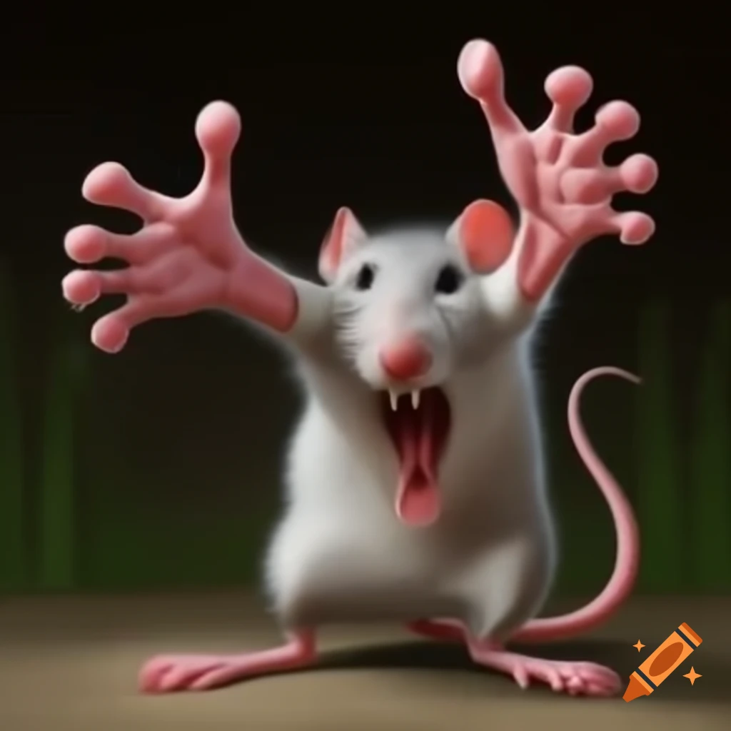Surreal rat with human-like feet and one giant hand on Craiyon