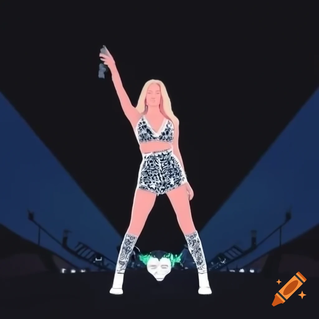 Taylor Swift performing on stage in sparkly outfit at Eras Tour on Craiyon