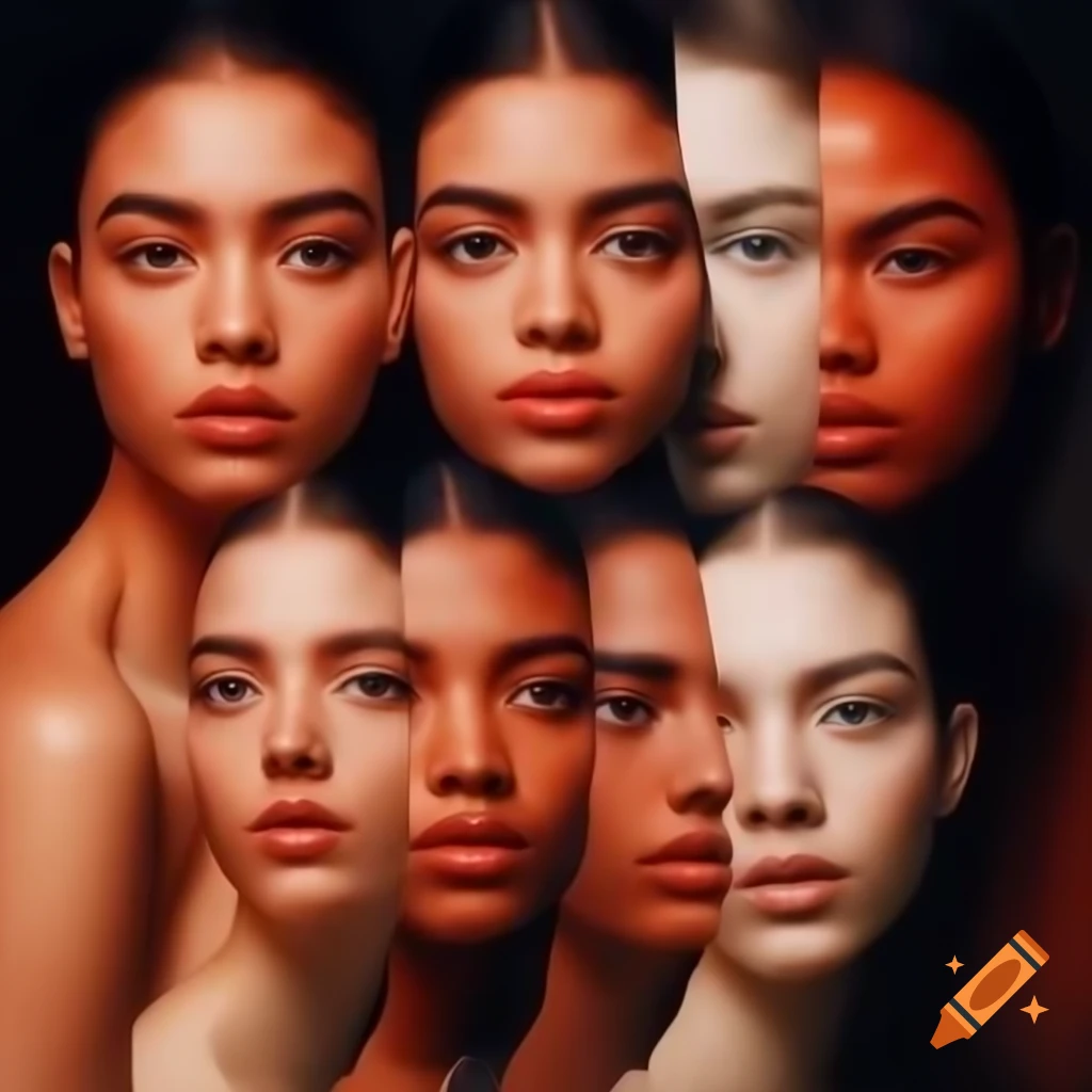Vibrant photorealistic collage of European young female figures with ...