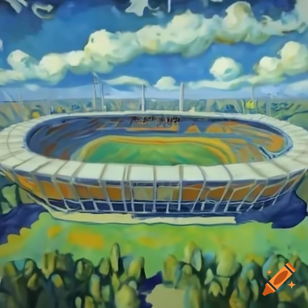 Soccer stadium depicted in swirling Van Gogh brushstrokes on Craiyon