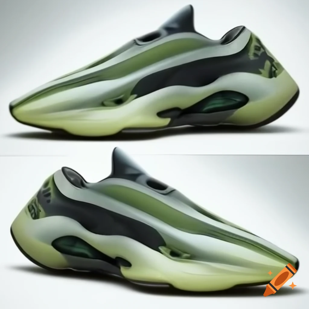 Futuristic laceless shoe design inspired by Kanye West and Yeezy 700v3, made of soft algae foam ...