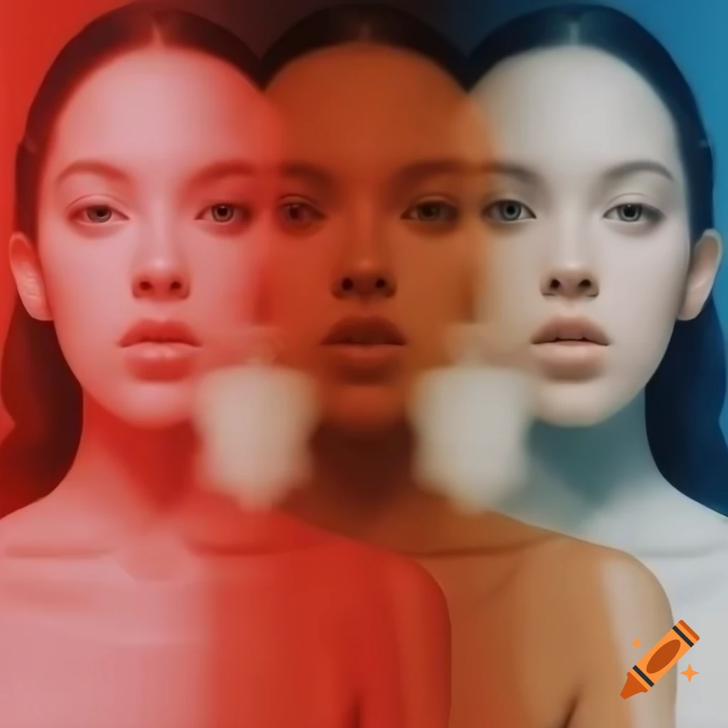 Vibrant photorealistic collage of European young female figures ...
