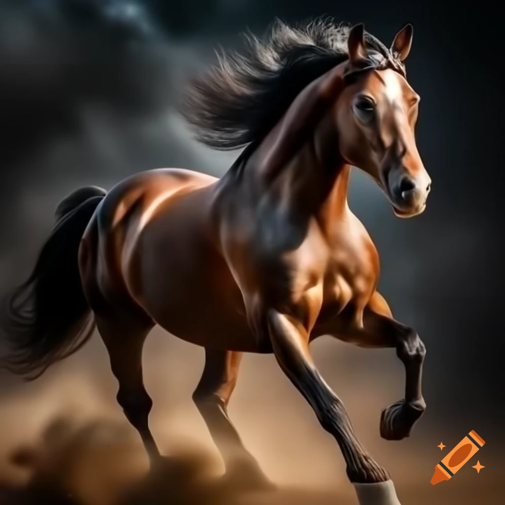 Majestic horse in motion with rippling muscles against dramatic ...