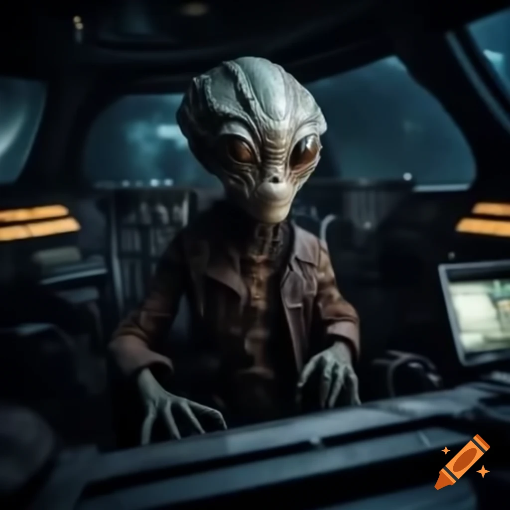 Interior of a spooky alien spaceship cockpit on Craiyon