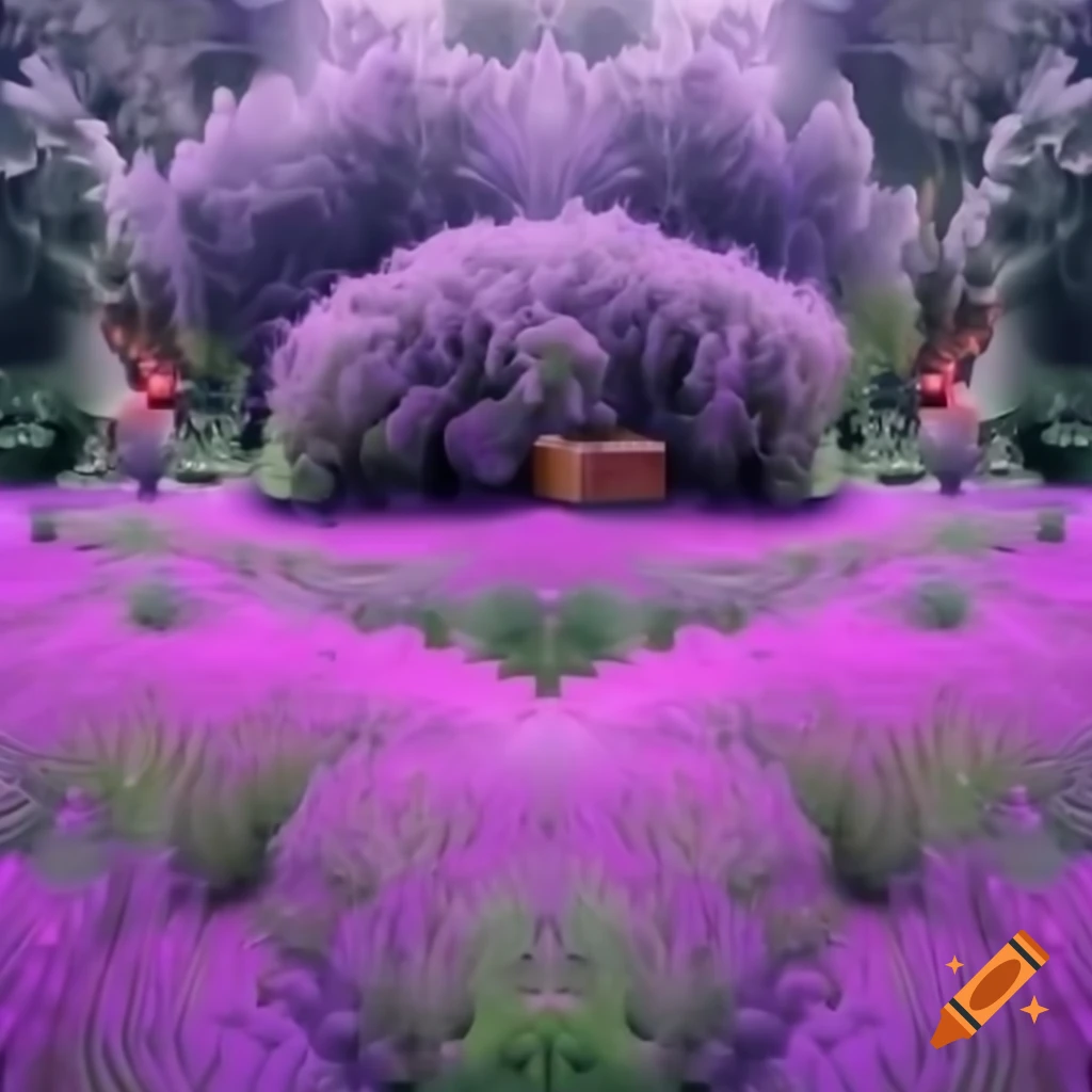 Pixel art garden with purple lavender and pink flowers featuring a ...