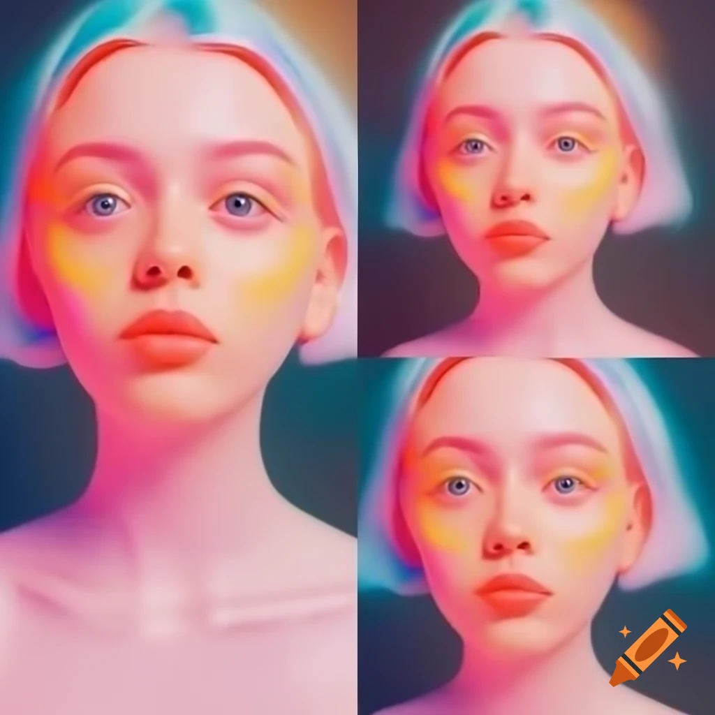 Vibrant photorealistic collage of young European female figures with ...