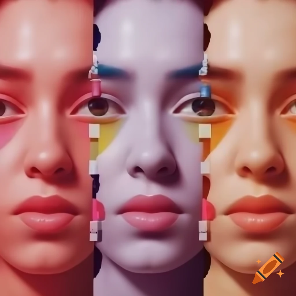 Vibrant photorealistic collage of European young female figures ...