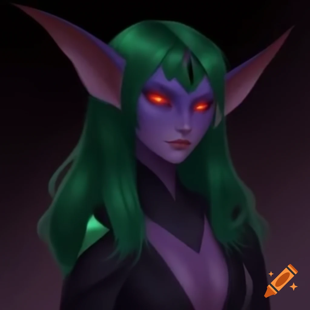 Bat-winged imp with emerald green hair and lavender skin on Craiyon
