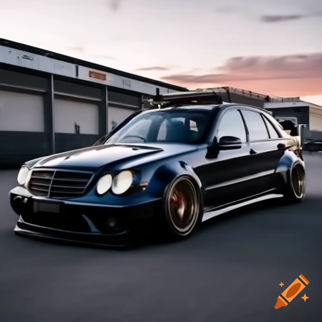 Mercedes Benz W210 with lowered suspension and widebody kit on Craiyon
