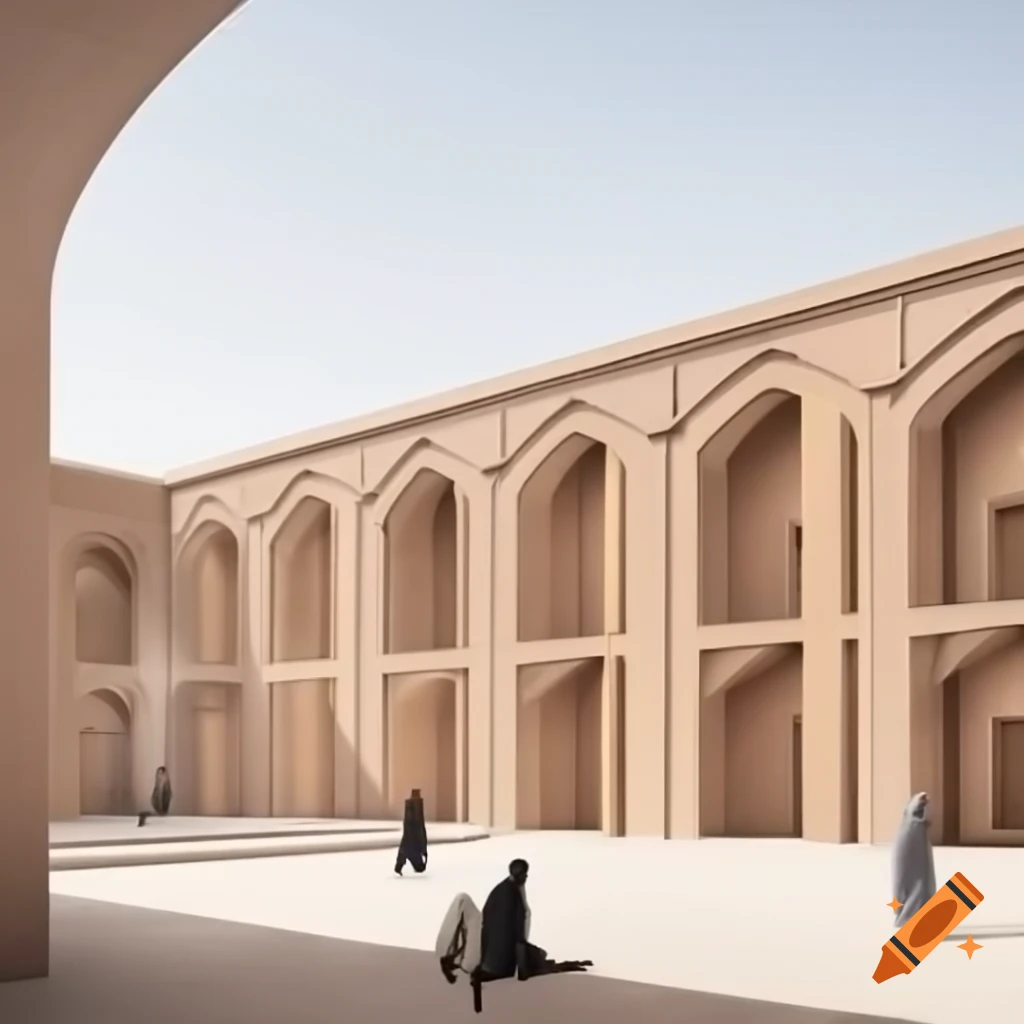Concept sketch of cultural center in Isfahan with traditional Persian ...