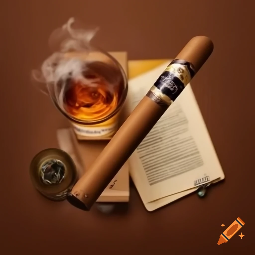 Logo featuring cigar, whiskey, and diary with Spirit & Smoke Diaries on Craiyon