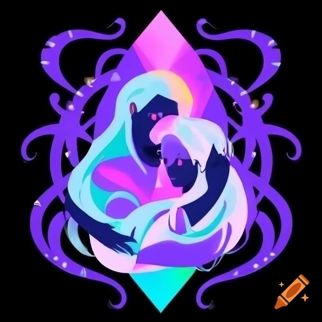 Water woman and fire man in loving embrace with abstract curves and ...