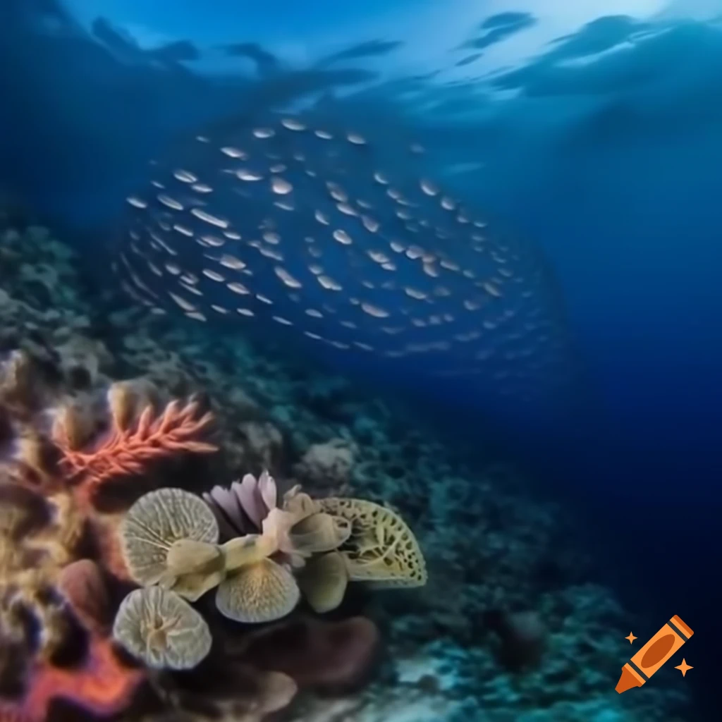 Beauty of deep ocean waters with colorful corals and fish on Craiyon