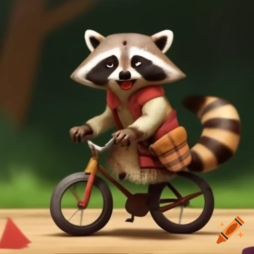 Angry raccoon riding bicycle in Cossack costume holding a checker on ...