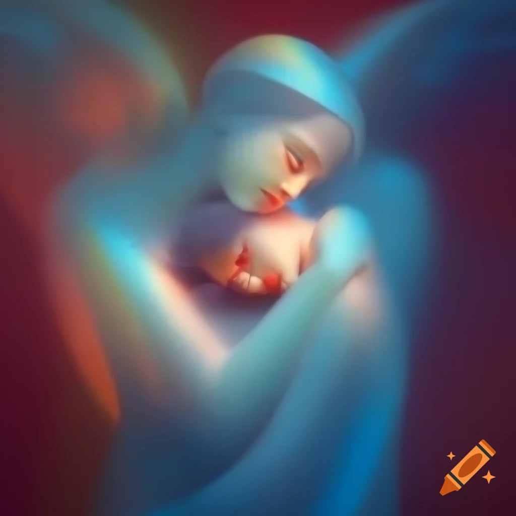 Abstract representation of half-visible angels in vibrant colors on Craiyon