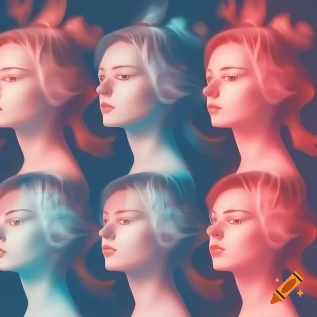 Vibrant photorealistic collage of young European female figures ...