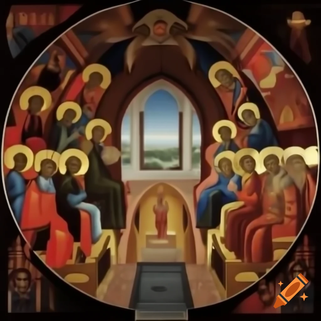 Orthodox Christian symbolism in vaulted church with sacred geometry on ...