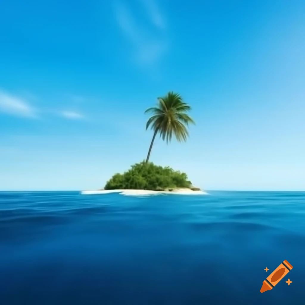 Isolated island with palm tree in the ocean on Craiyon