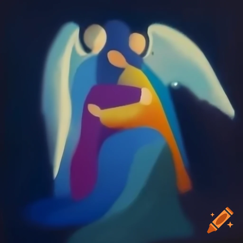 Abstract representation of half-visible angels in vibrant colors on Craiyon