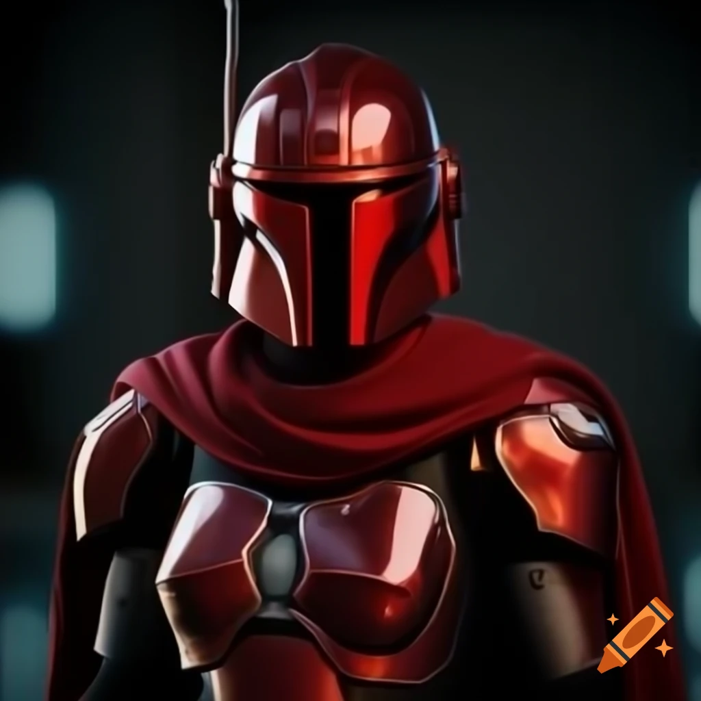 Ultra realistic sci-fi warrior in glossy crimson armor with ceremonial ...