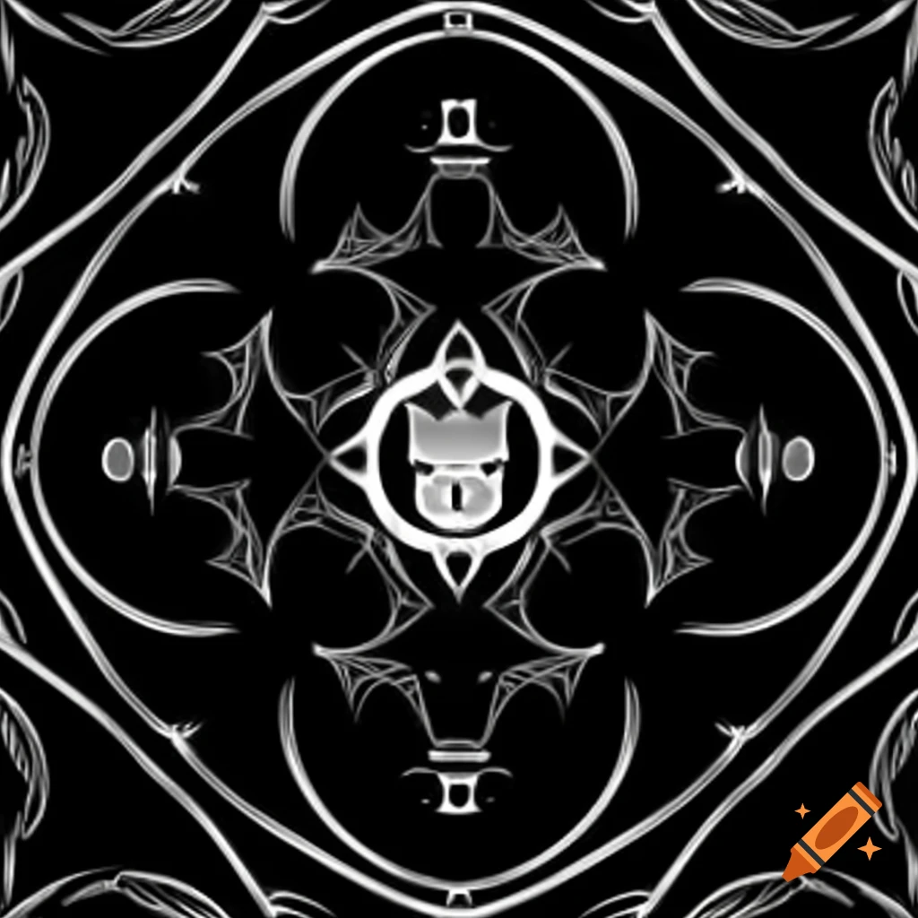 Black and white geometric pattern with central crest emblem on Craiyon