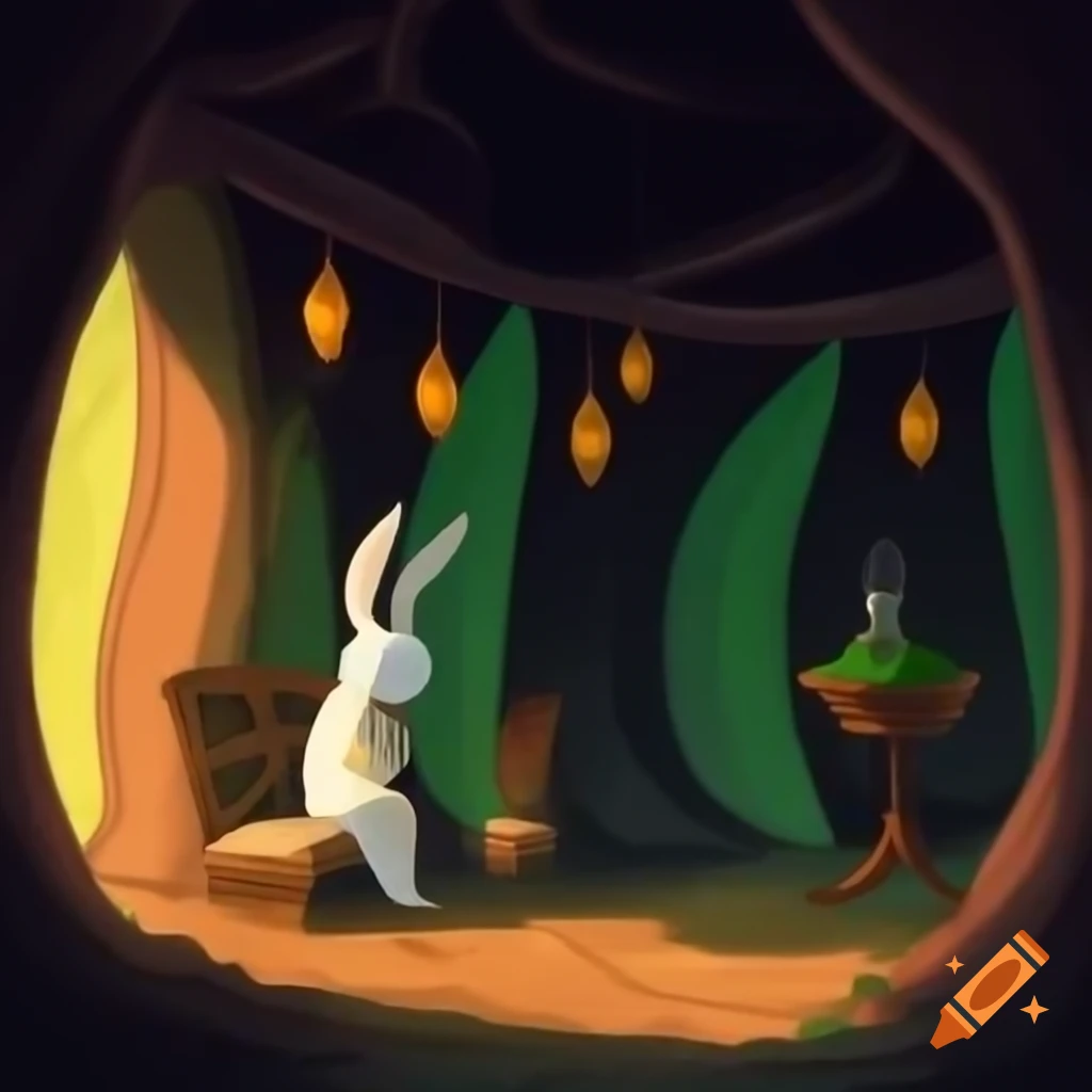 Cozy underground rabbit warren with earthen walls and wooden furniture ...