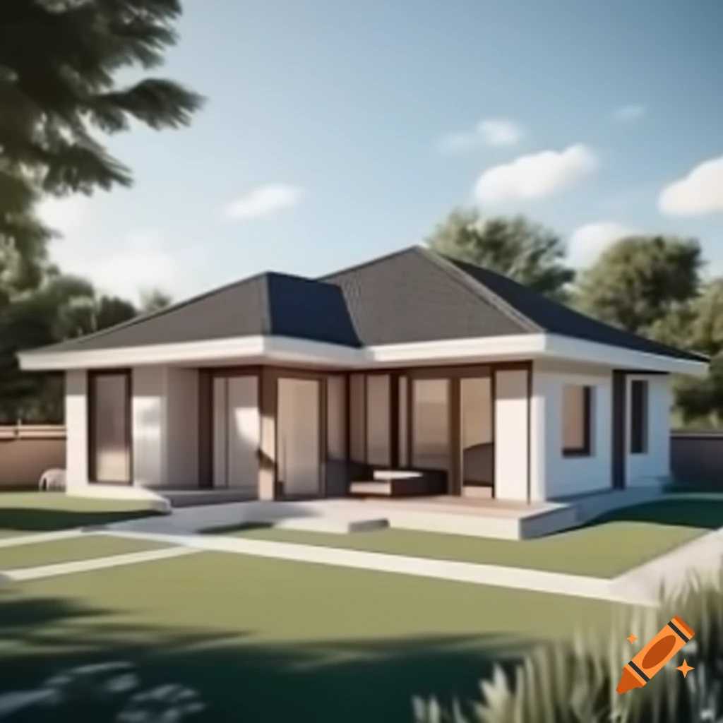 Realistic 3D architectural rendering of modern single-story house on ...