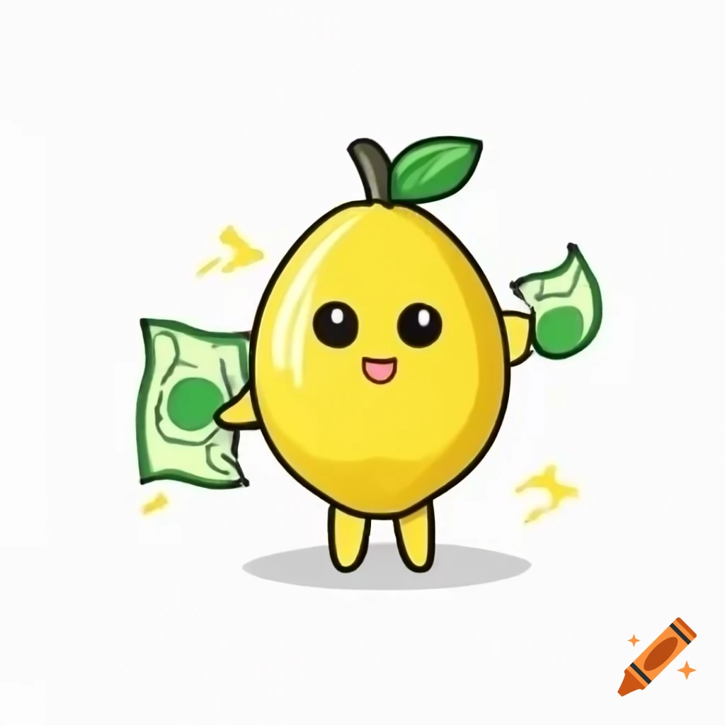 Adorable lemon character with money under 'Lemonade Mafia' sign on Craiyon