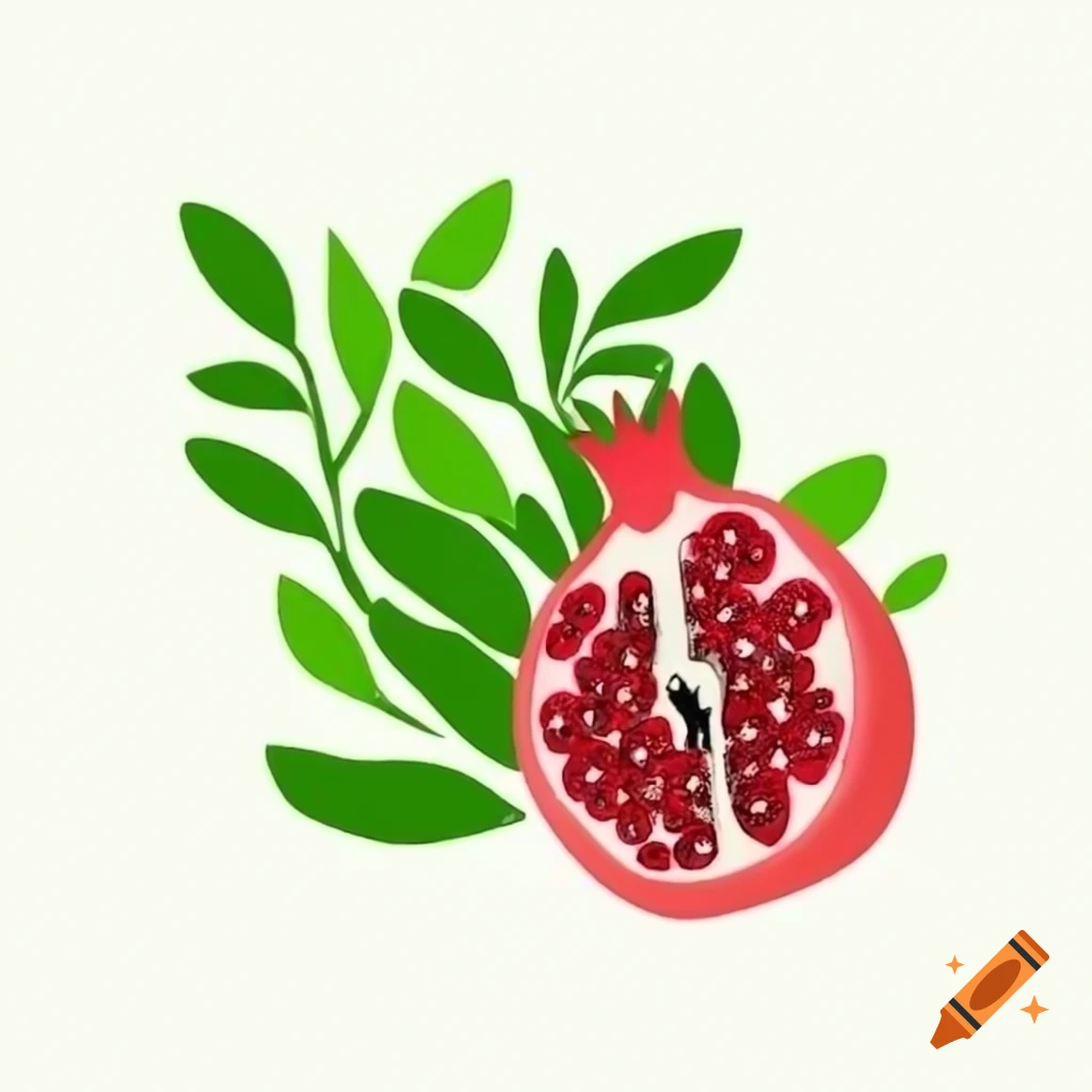 Botanical illustration of sliced open pomegranate fruit in Pandora ...