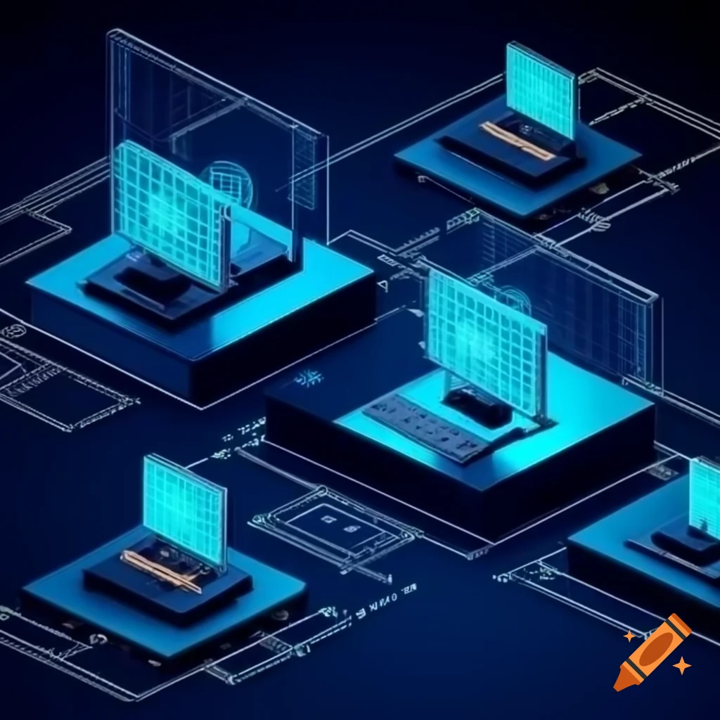 3D visualization of computers and data centers representing platform ...