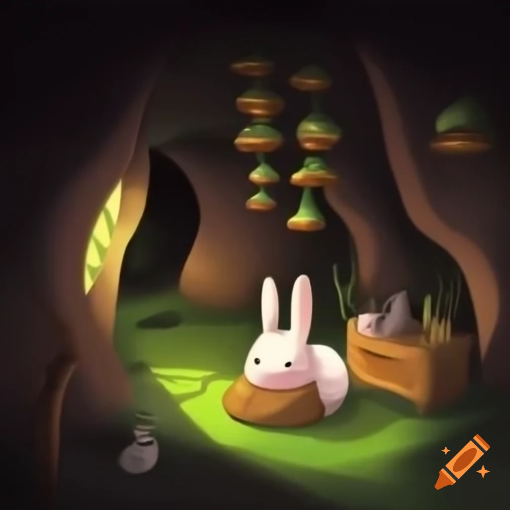 Cozy underground rabbit warren with earthen walls and wooden furniture ...