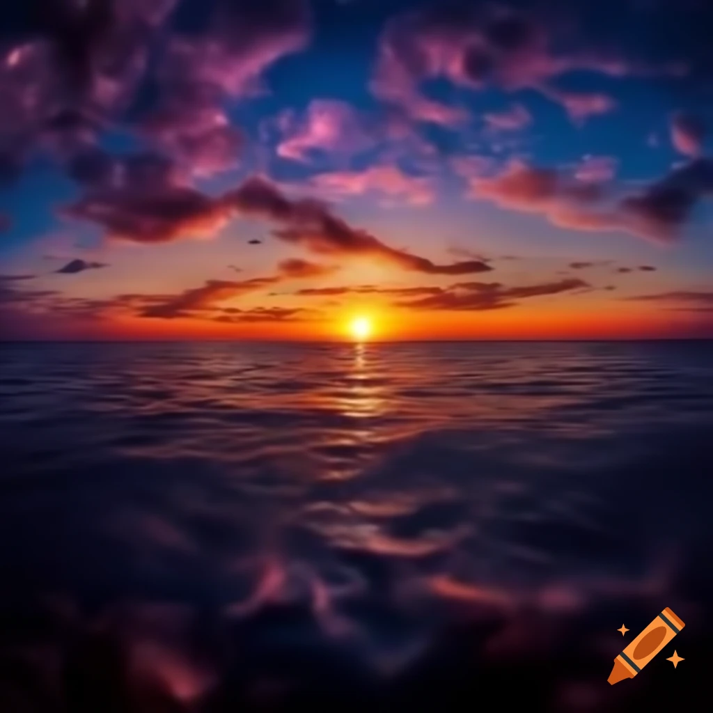 Breathtaking sunset over shimmering ocean water with vibrant sky colors ...