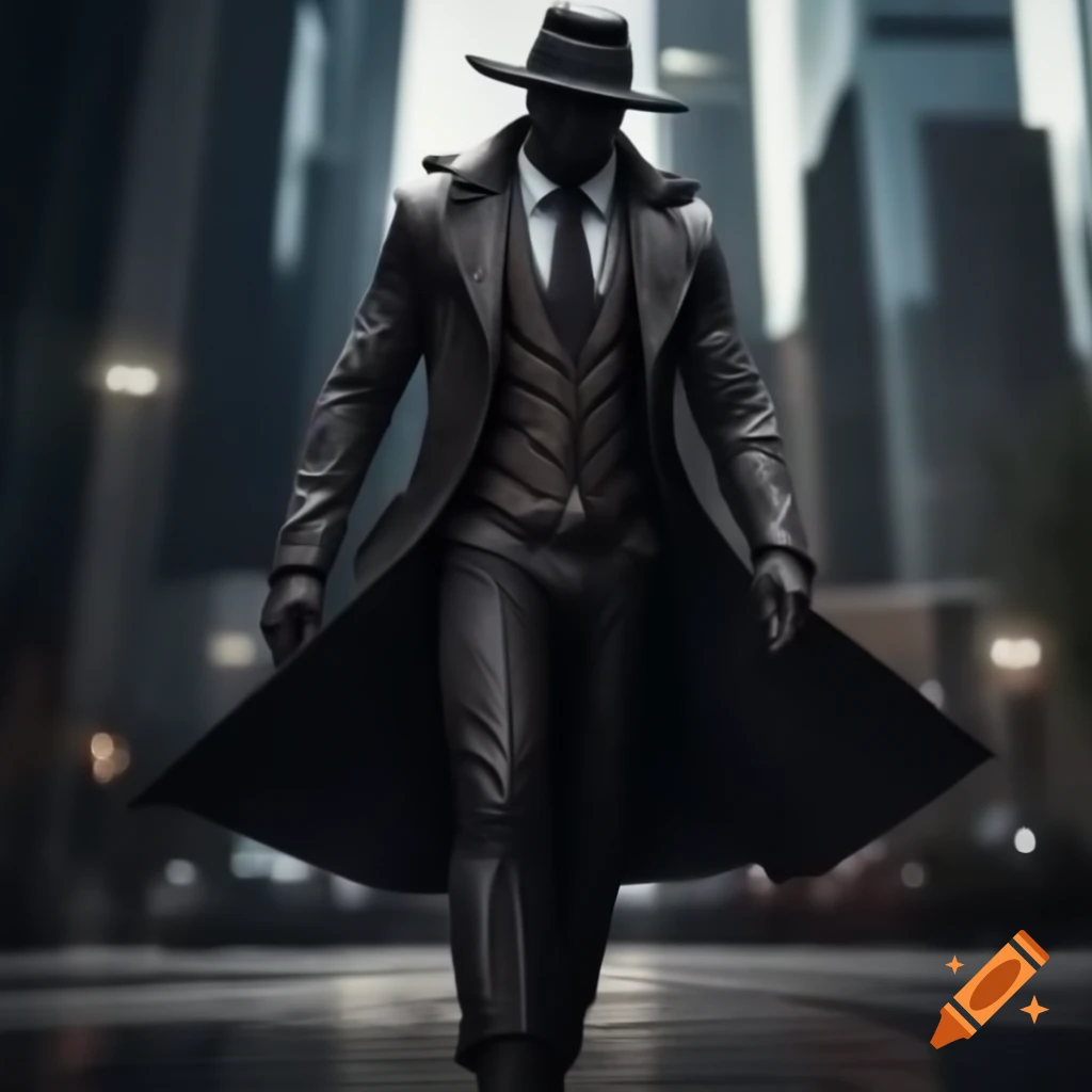 Tall Black male detective with unique proportions and confident posture ...