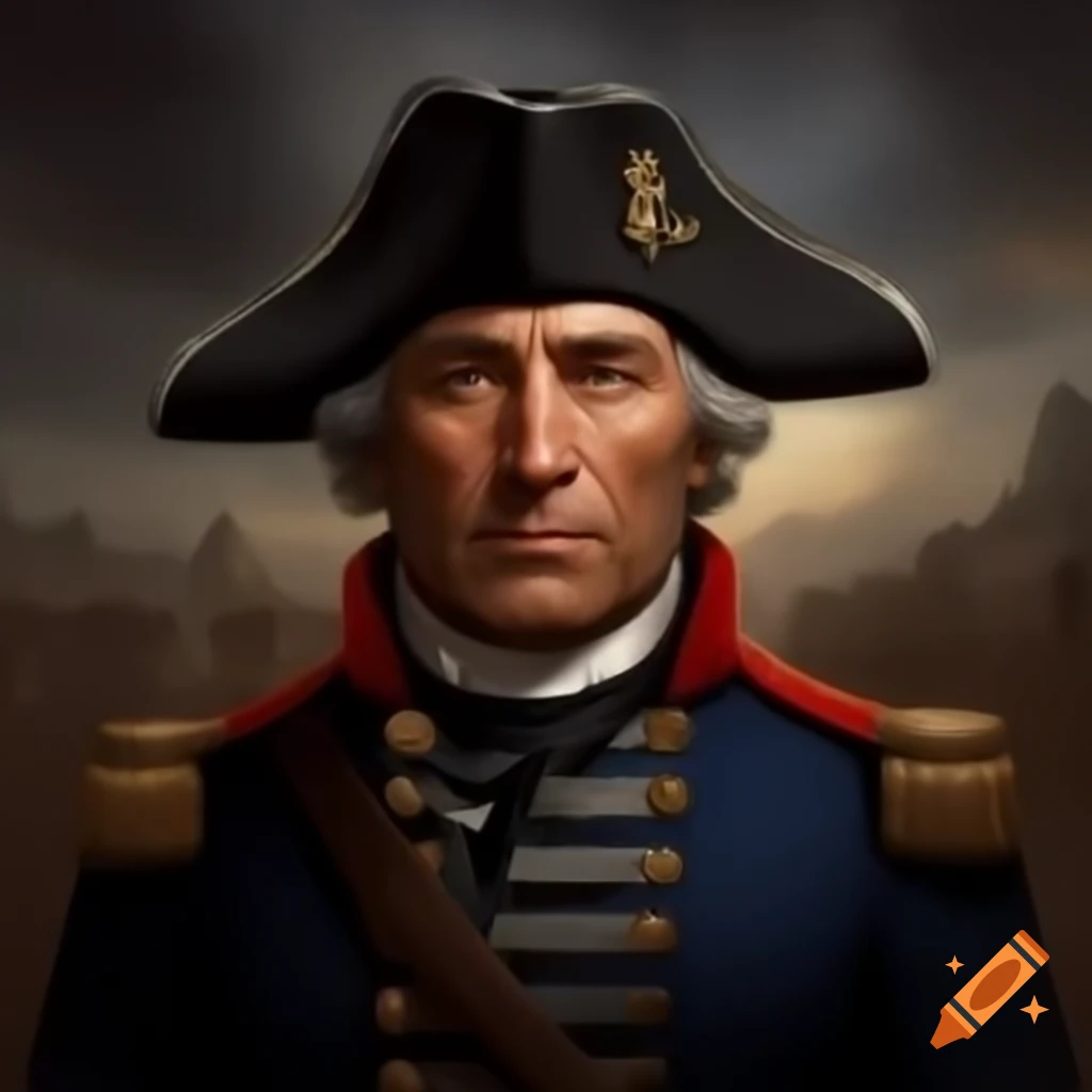 Man in colonial uniform writing history book, altering events on Craiyon