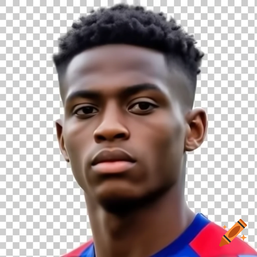 Realistic portrait of young male footballer in red and blue jersey on ...