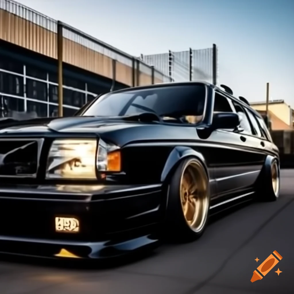 Matte black Volvo 240 wagon with gold tinted windows and wire spoke ...