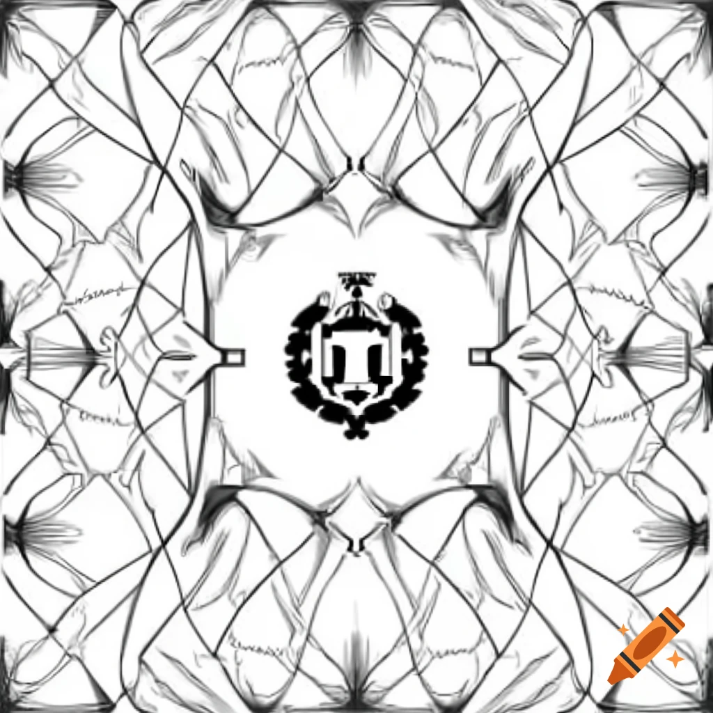 Black and white geometric pattern with central crest emblem on Craiyon