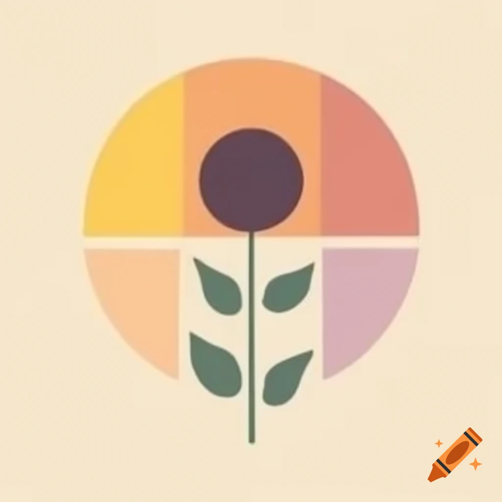 Muted color palette circle logo featuring a sunflower on Craiyon