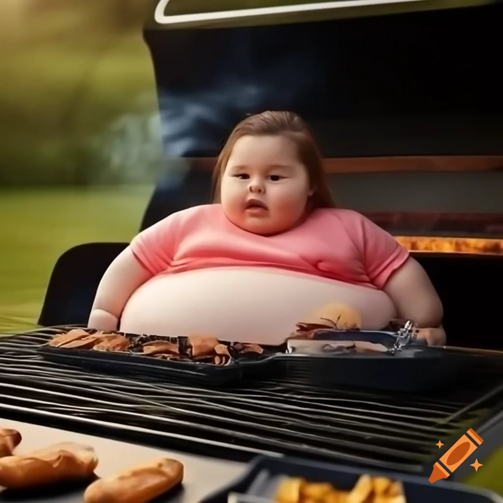 Chubby kid enjoying barbecue outdoors on Craiyon