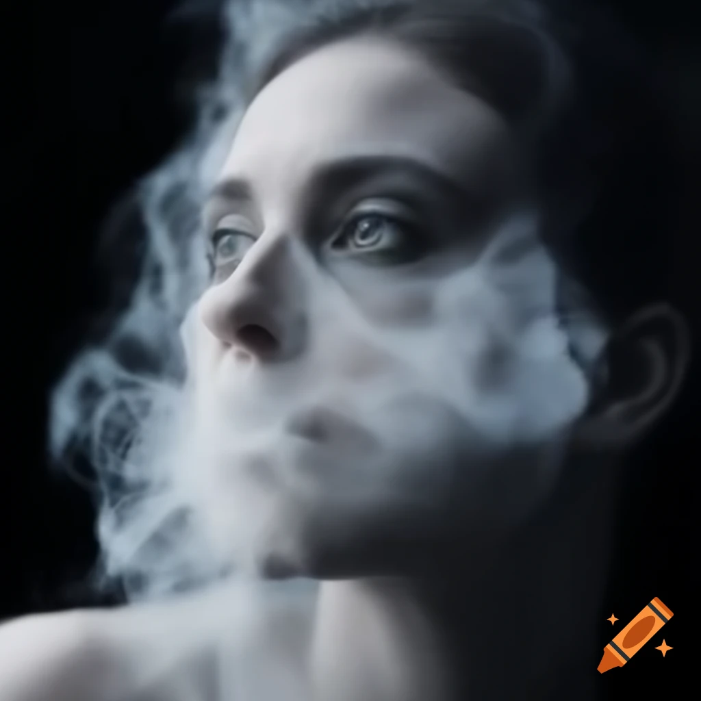Ethereal smoke forming human outline with hypnotic eyes on Craiyon