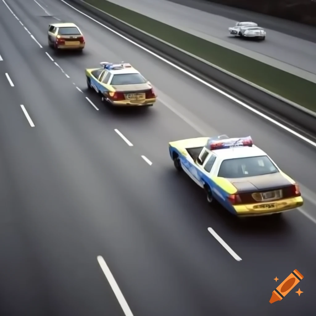 High-speed police chase on highway with multiple police cars on Craiyon