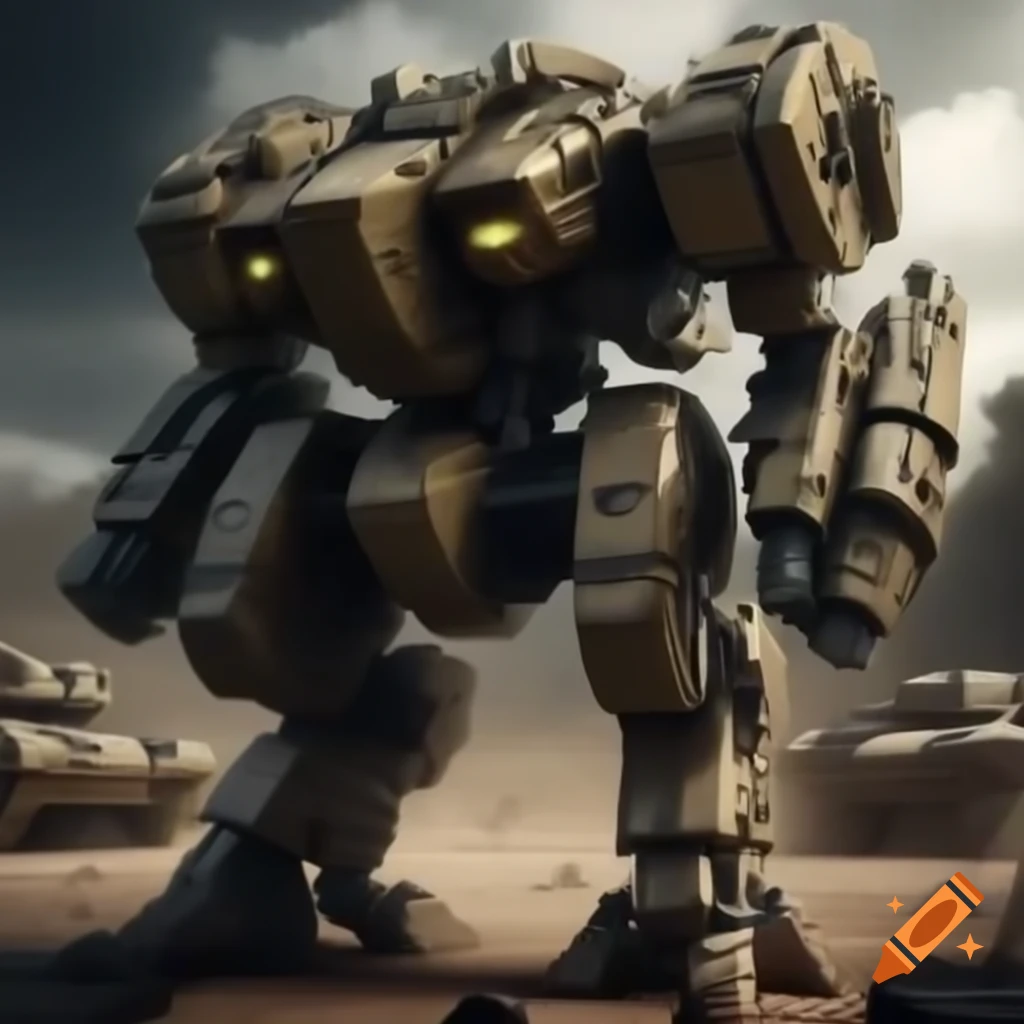 Symmetrical heavily armored battle mech with angular design inspired by ...