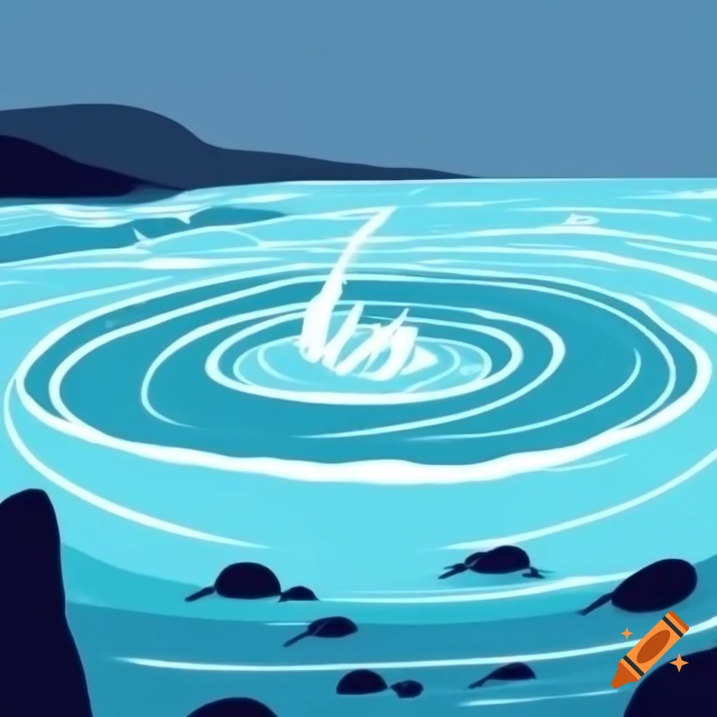 Minimalistic drawing of water whirlpool storm from top view on Craiyon