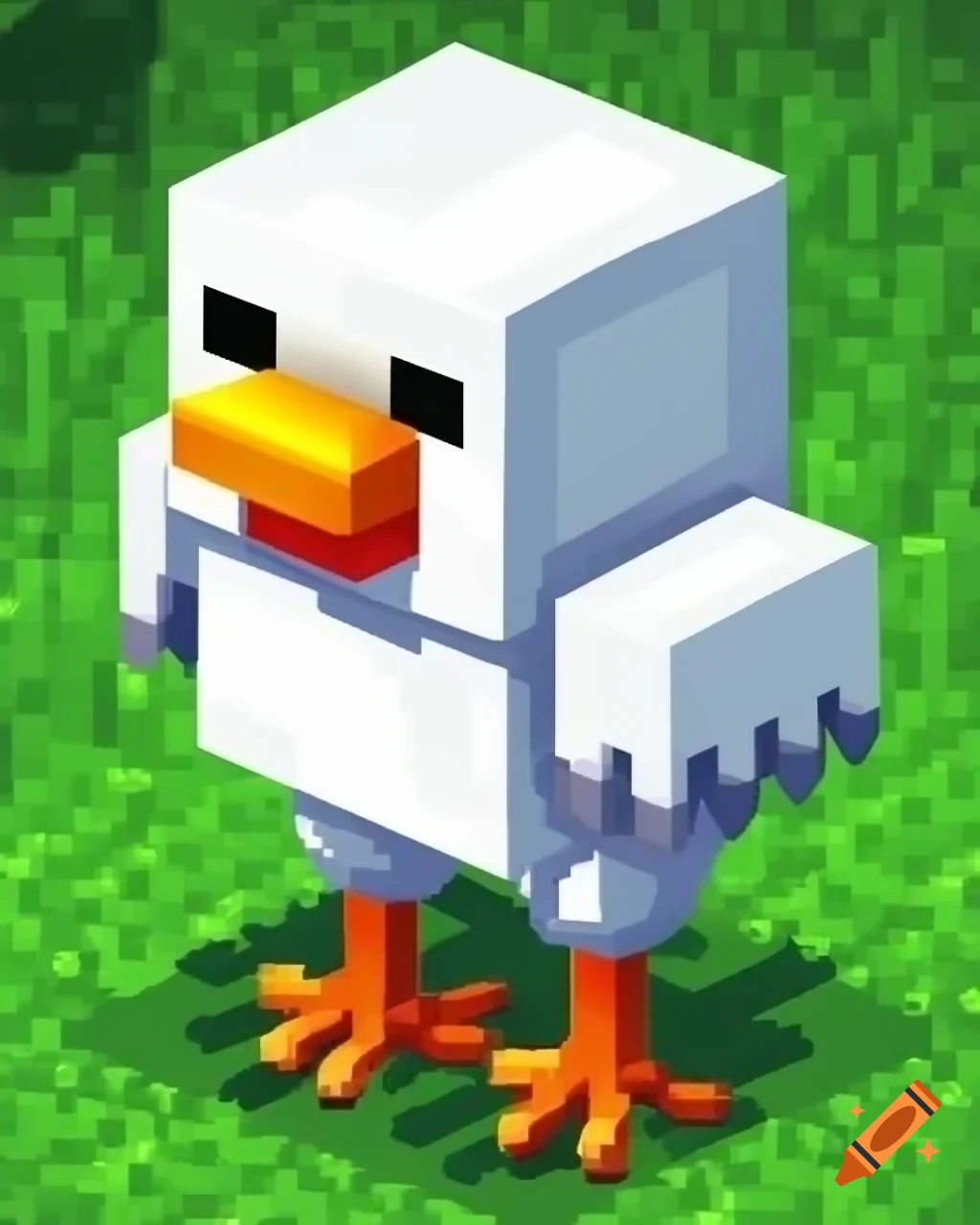 8-bit pixel art Minecraft chicken with white feathers and red comb on ...