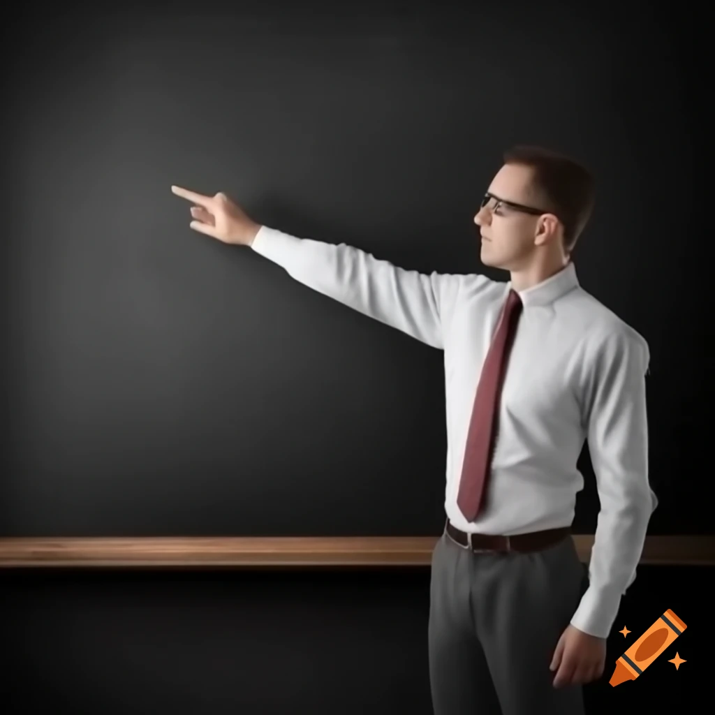 Male professor demonstrating on blackboard with pointing stick on Craiyon